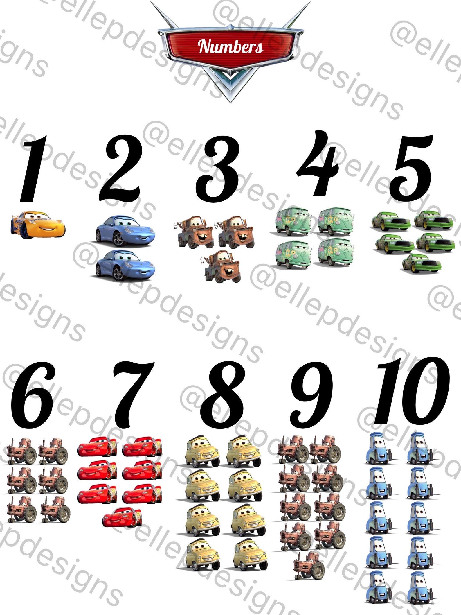 Pixar Cars Alphabet and Numbers Chart Digital Print - Etsy