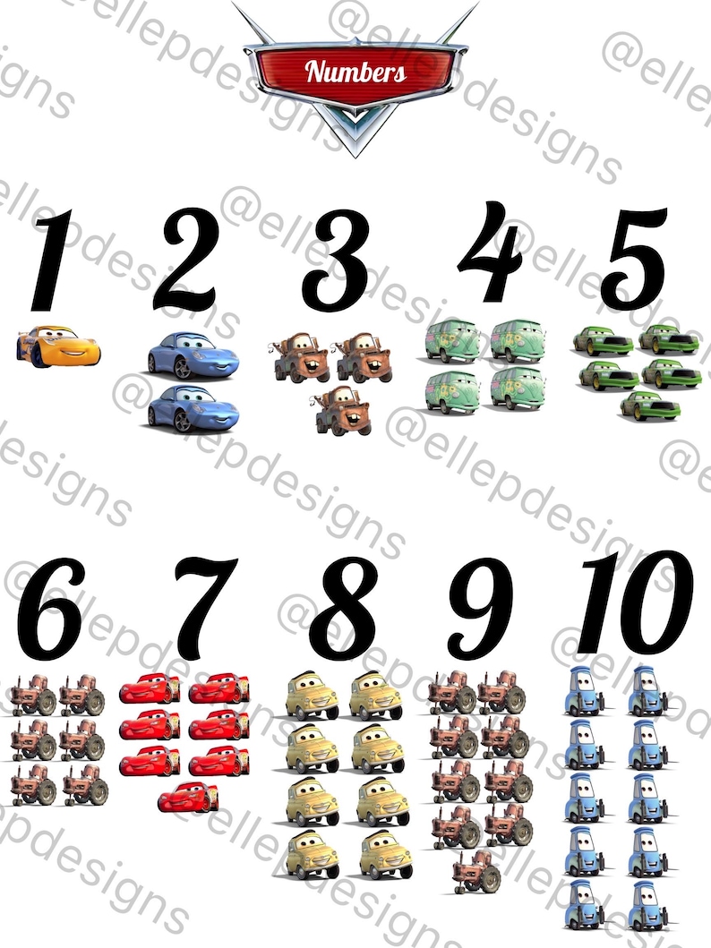 Pixar Cars Alphabet and Numbers Chart Digital Print - Etsy