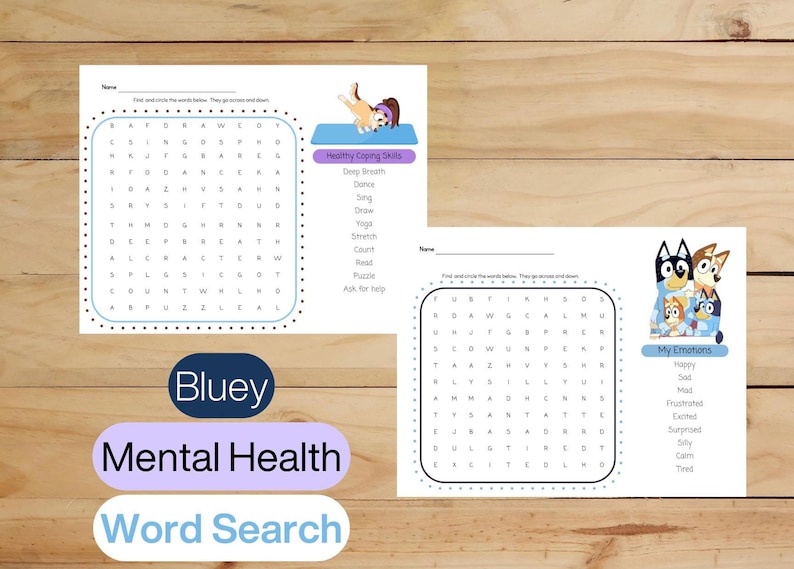 Bluey Mental Health Word Search - Etsy