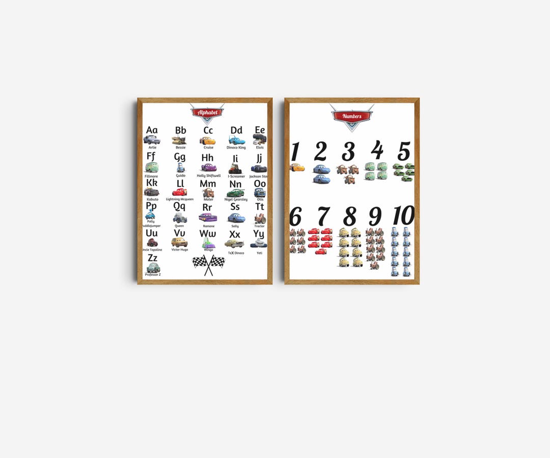 Cars Pixar Alphabet and Numbers Chart - Etsy Australia