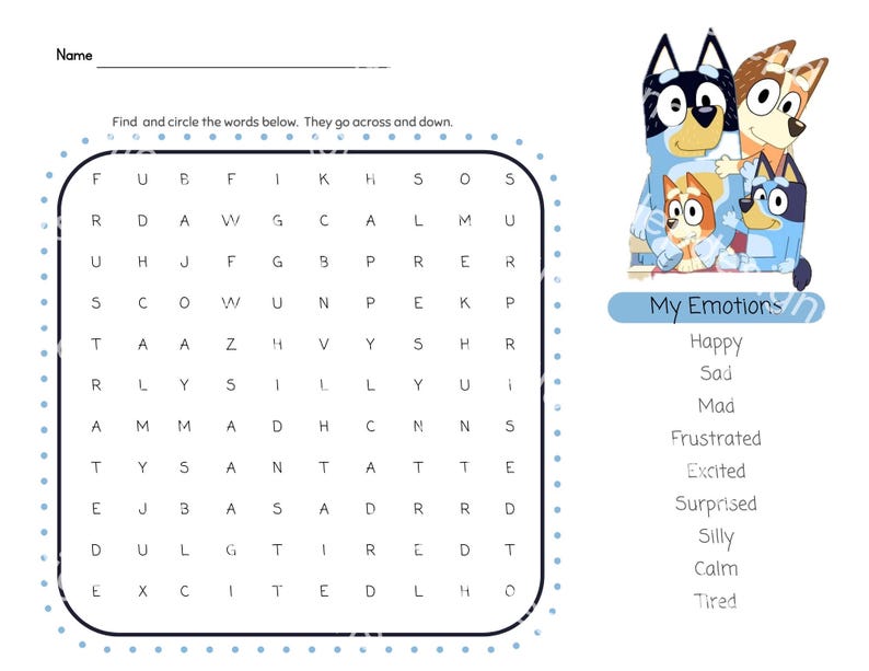Bluey Mental Health Word Search - Etsy