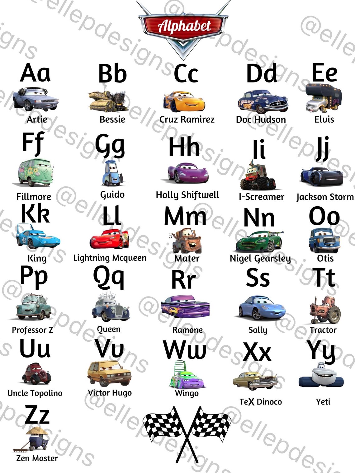 Pixar Cars Alphabet and Numbers Chart Digital Print - Etsy Canada