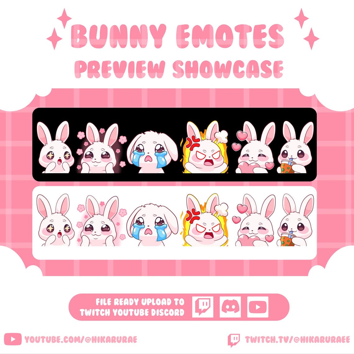 Cute Bunny Emote Pack for Twitch & Discord | Kawaii Bunny Stream Emotes ...