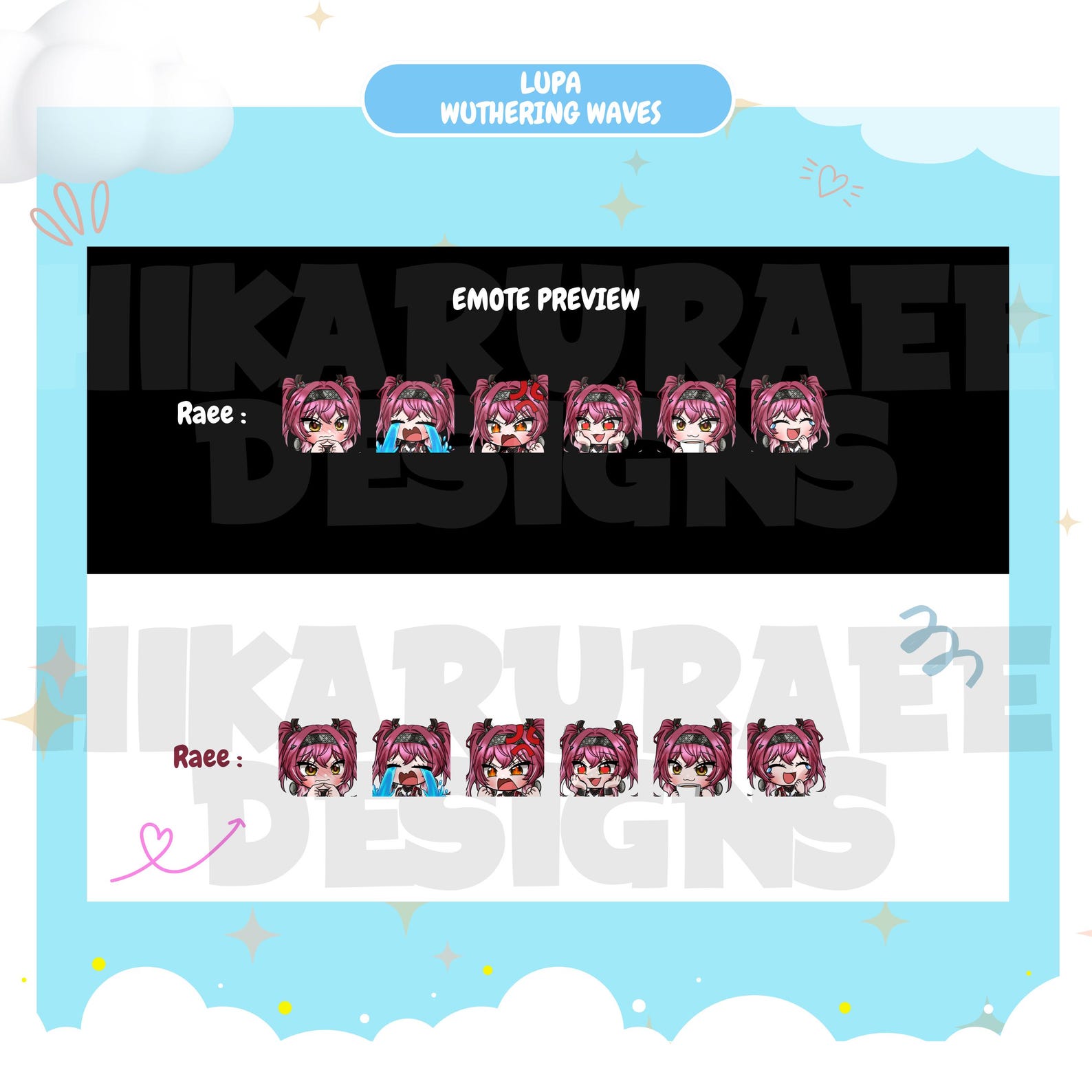 Lupa Wuthering Waves Emotes | Cute Twitch Emotes | Streamer Emote Pack ...