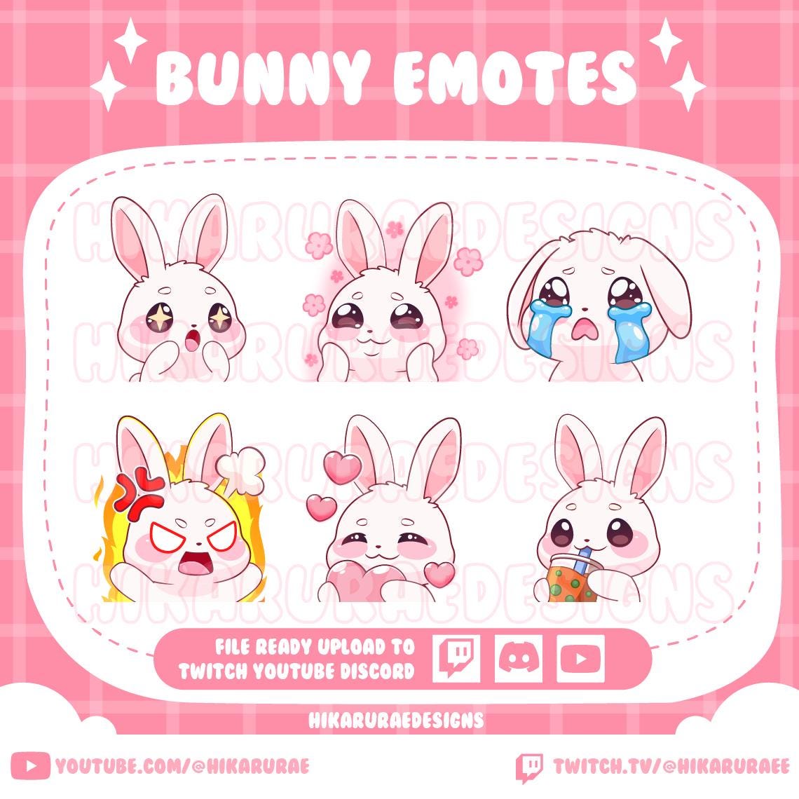 Cute Bunny Emote Pack for Twitch & Discord | Kawaii Bunny Stream Emotes ...