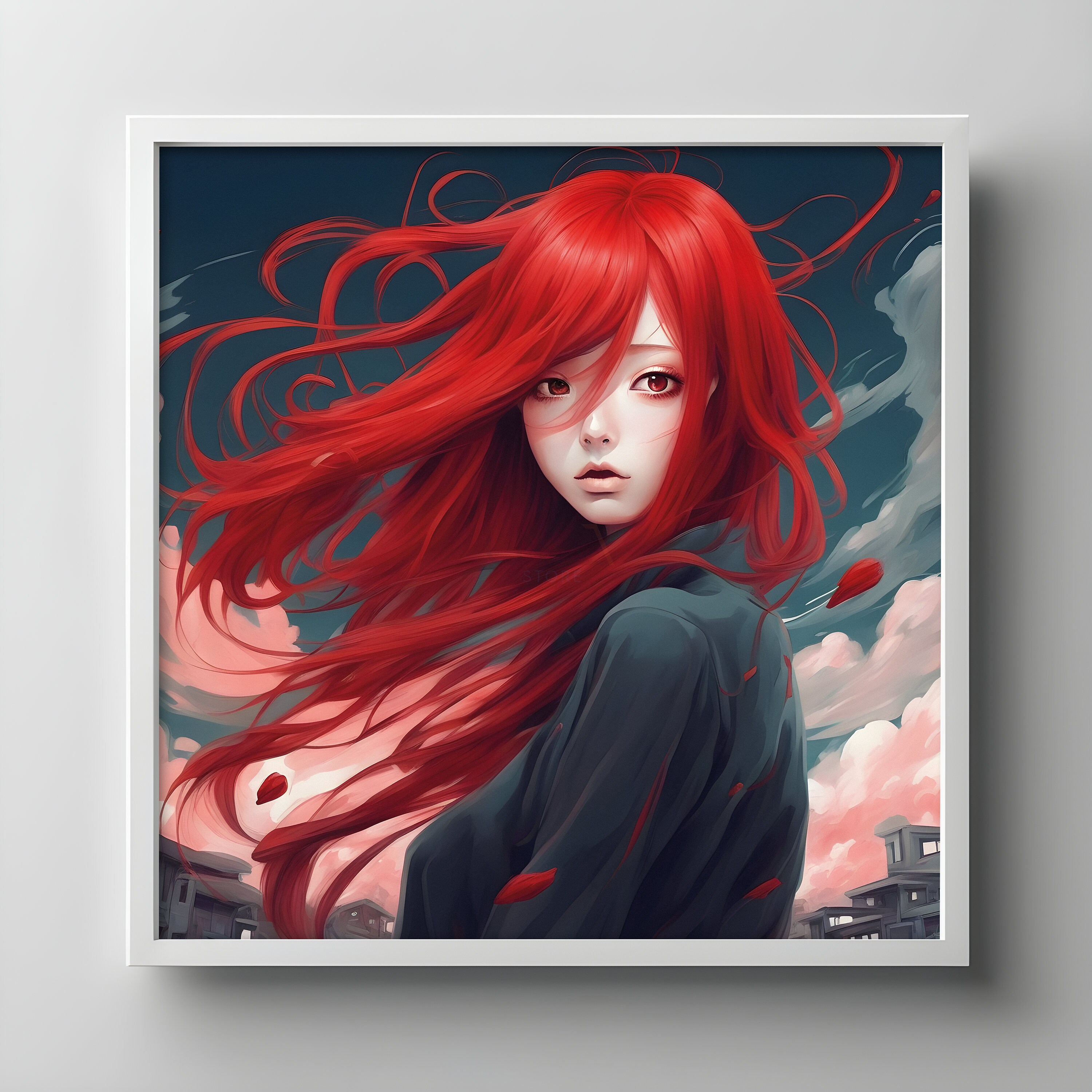 Red Hair Anime Girl Digital Art Animated Red Hair Girl Etsy