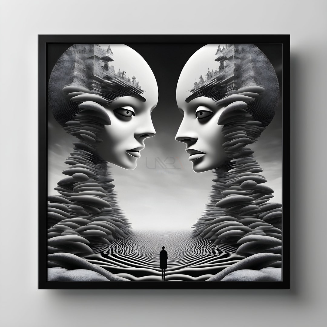 White Faces Black and White Digital Art Two Faces Poster - Etsy