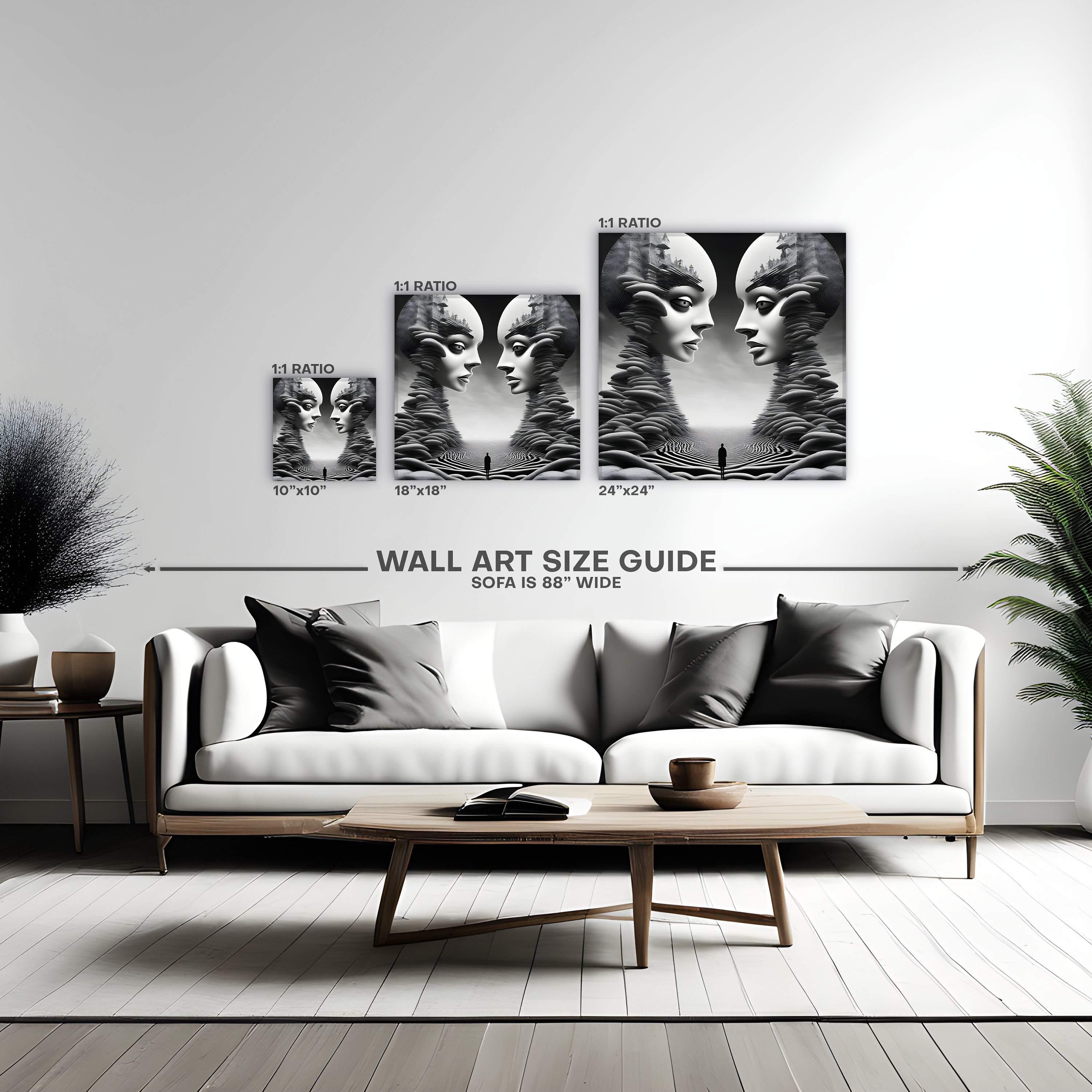 White Faces Black and White Digital Art Two Faces Poster - Etsy