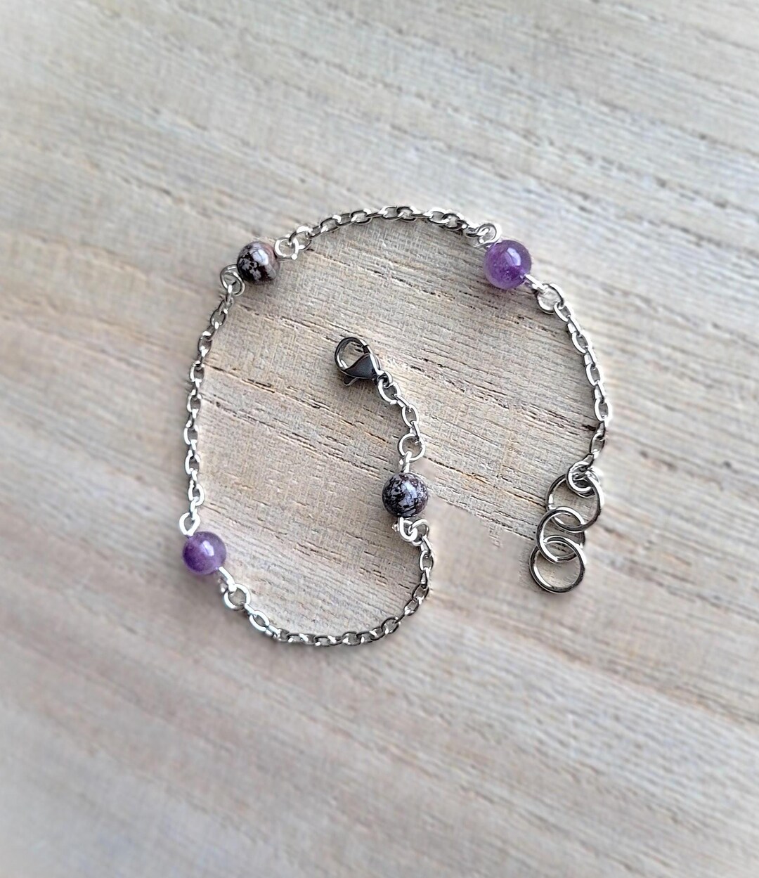 Natural Amethyst Snowflake Obsidian Bracelet Silver Chain Link ...