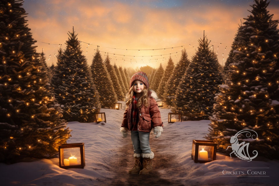 Sunset Christmas Tree Farm Digital Backdrop, Studio Overlay for ...