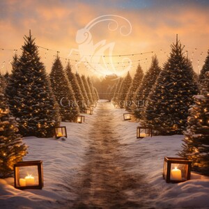 Sunset Christmas Tree Farm Digital Backdrop, Studio Overlay for ...