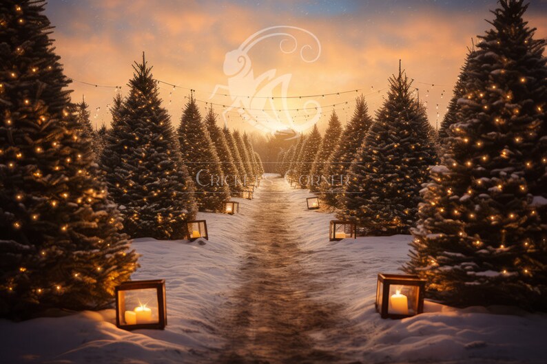 Sunset Christmas Tree Farm Digital Backdrop, Studio Overlay for ...