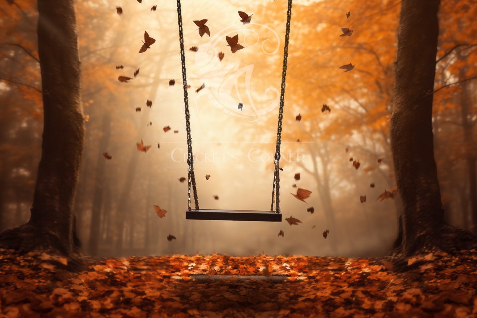 Fall Forest Swing Digital Backdrop With Falling Leaves, Autumn Digital ...