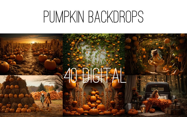 40 Pumpkin Fall Digital Backdrops, Photography Dramatic Lighting Backgrounds, Photoshop ...