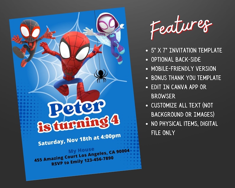 Spidey Invite, Spidey and His Amazing Friends Birthday Invitation ...