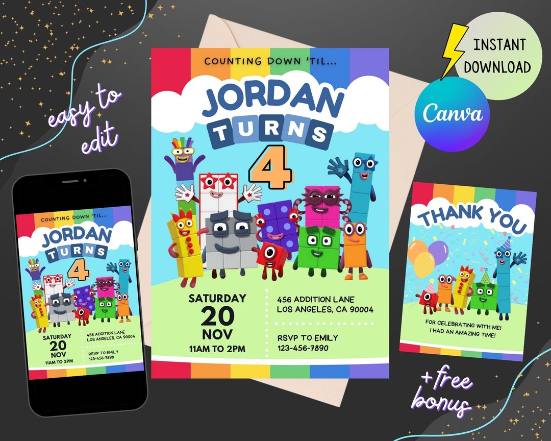 Number Blocks Invite, Numberblocks Printable Birthday Party Invitation ...