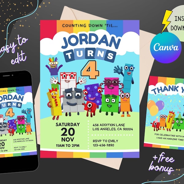 Blocks Number Birthday Invitation - Etsy