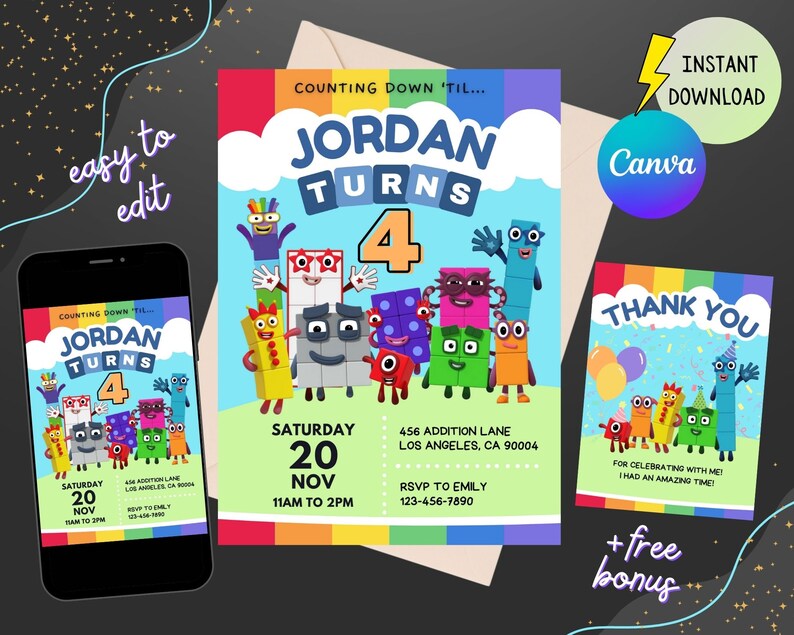 Number Blocks Invite, Numberblocks Printable Birthday Party Invitation ...