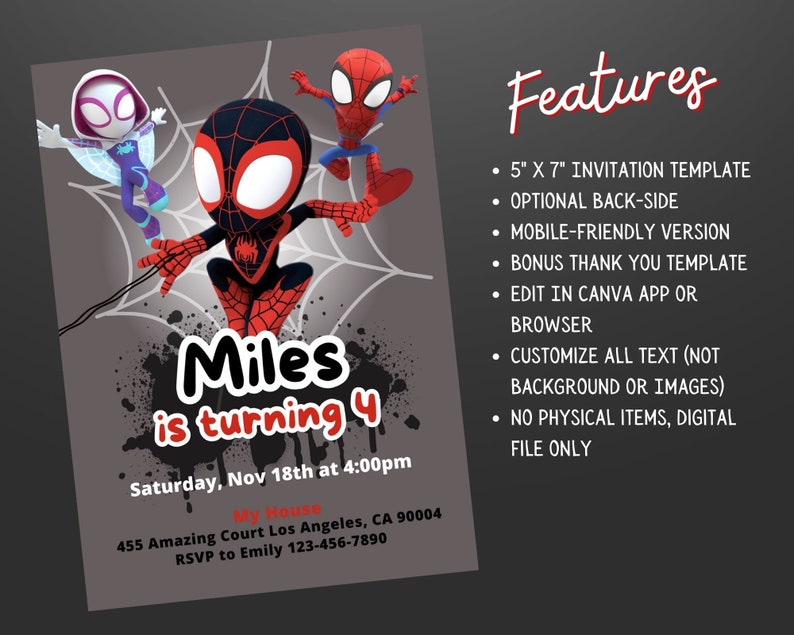 Spin Birthday Invitation, Spidey and His Amazing Friends Invite, Spin ...