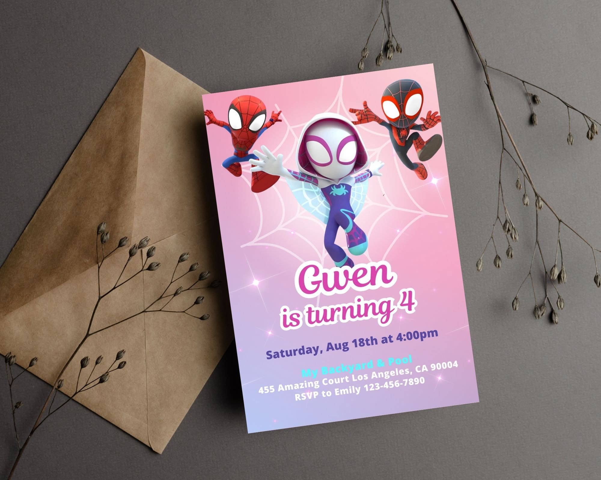 Spidey Ghost Spider Invite, Spidey and His Amazing Friends Birthday ...