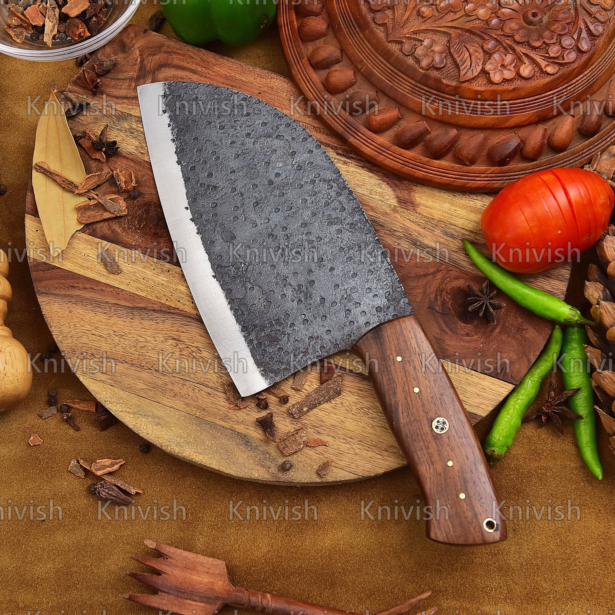Cleaver Knife Full Tang Hand Forged Serbian Style Wood Handle BBQ Meat ...