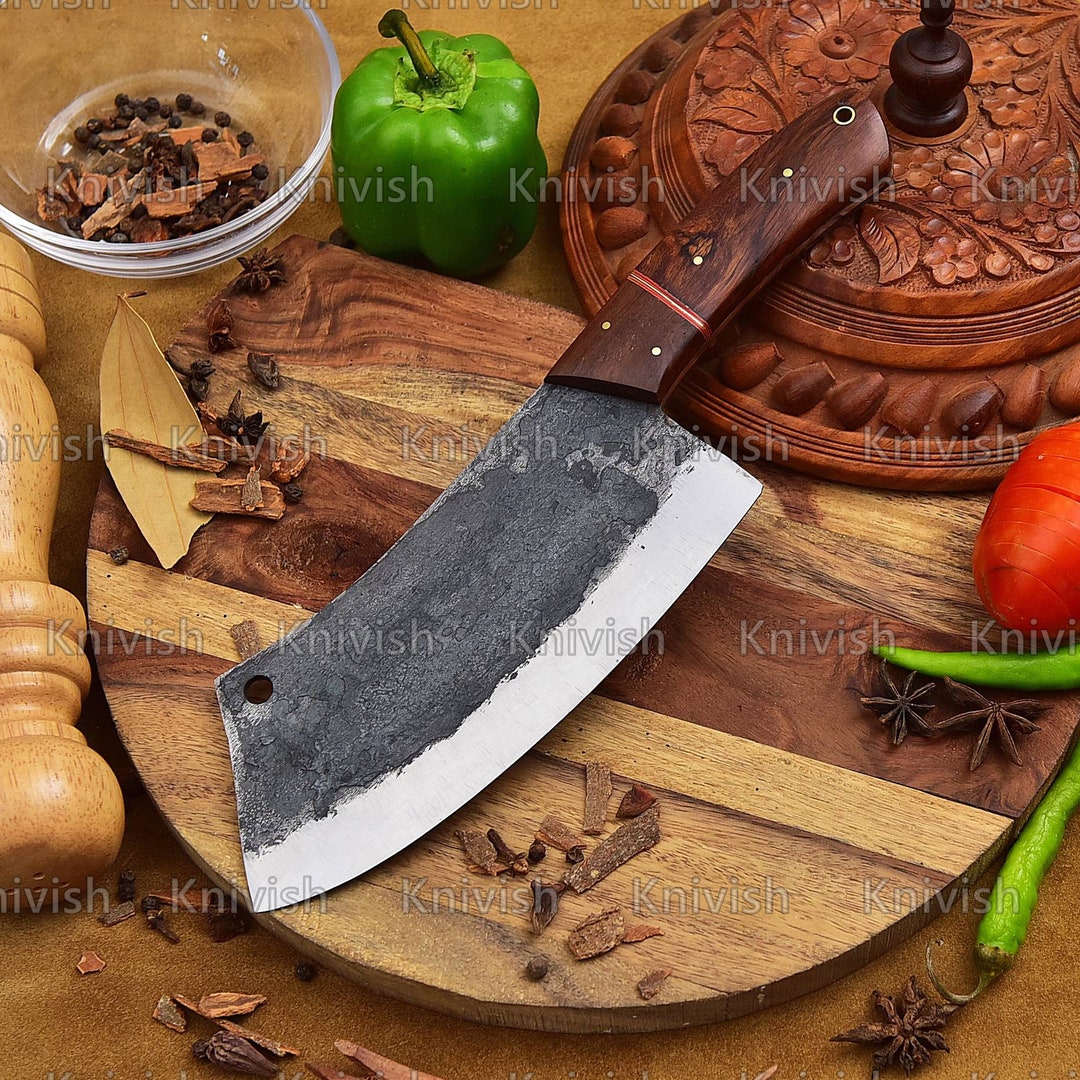 Cleaver Knife Curved Blade With Wood Handle Sharp Edge BBQ Cleaver ...