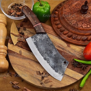 Cleaver Knife Curved Blade With Wood Handle Sharp Edge BBQ Cleaver ...