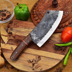 Cleaver Knife Curved Blade With Wood Handle Sharp Edge BBQ Cleaver ...