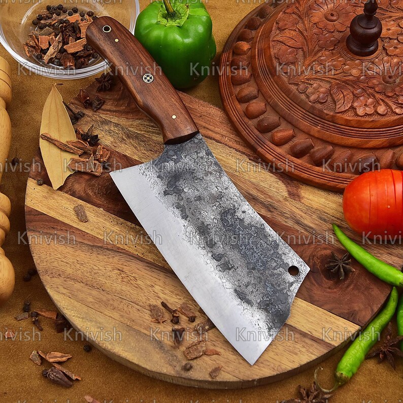 Custom Handmade Cleaver Forged Carbon Steel Blade With Wood Handle Bbq ...