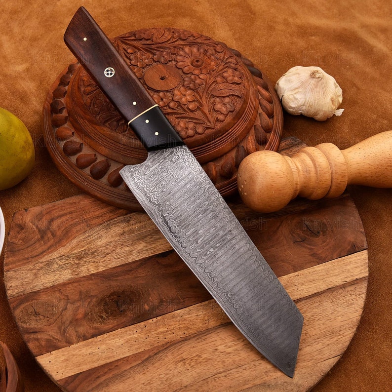 Chef Knife Damascus Steel Blade Wood Handle Kitchen Bunka Knife Sharp ...