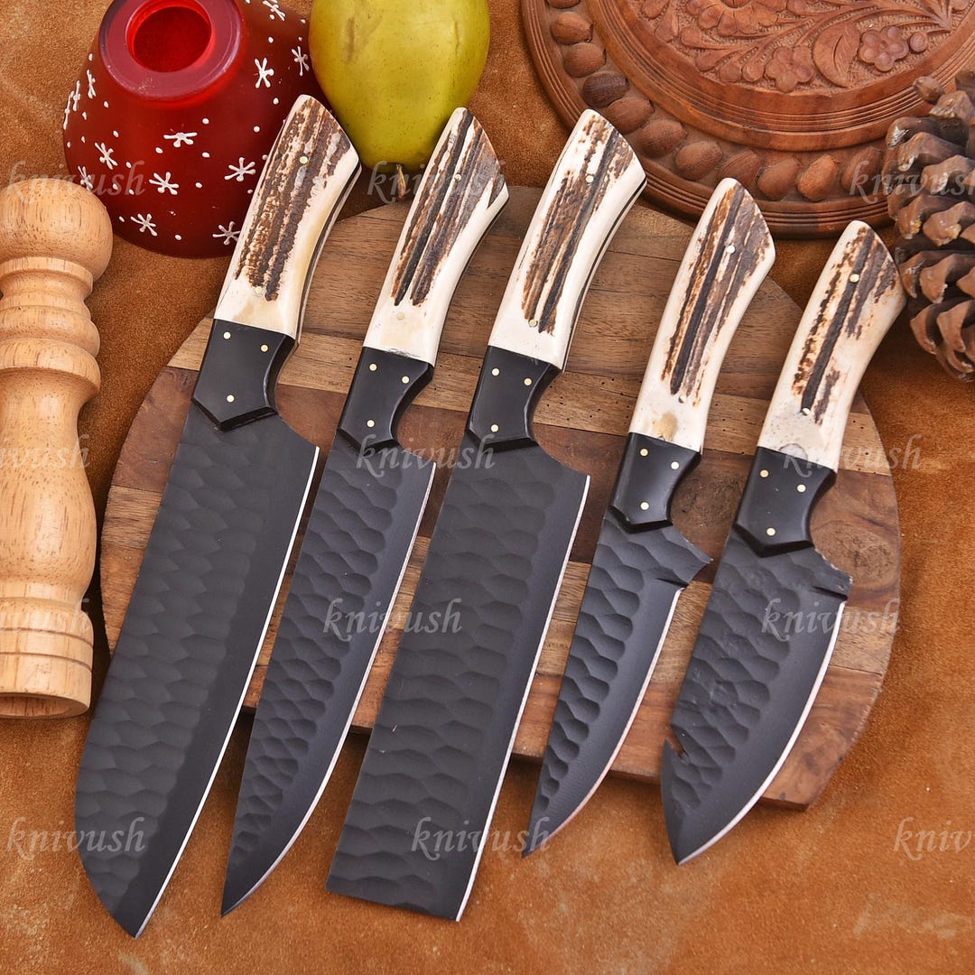 Chef Knives Set With Stag Antler Handle Kitchen Knives Set Birthday ...
