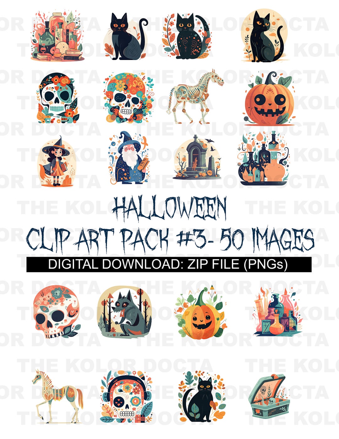 Halloween Clipart Cute Halloween Retro Clipart Kawaii - Etsy