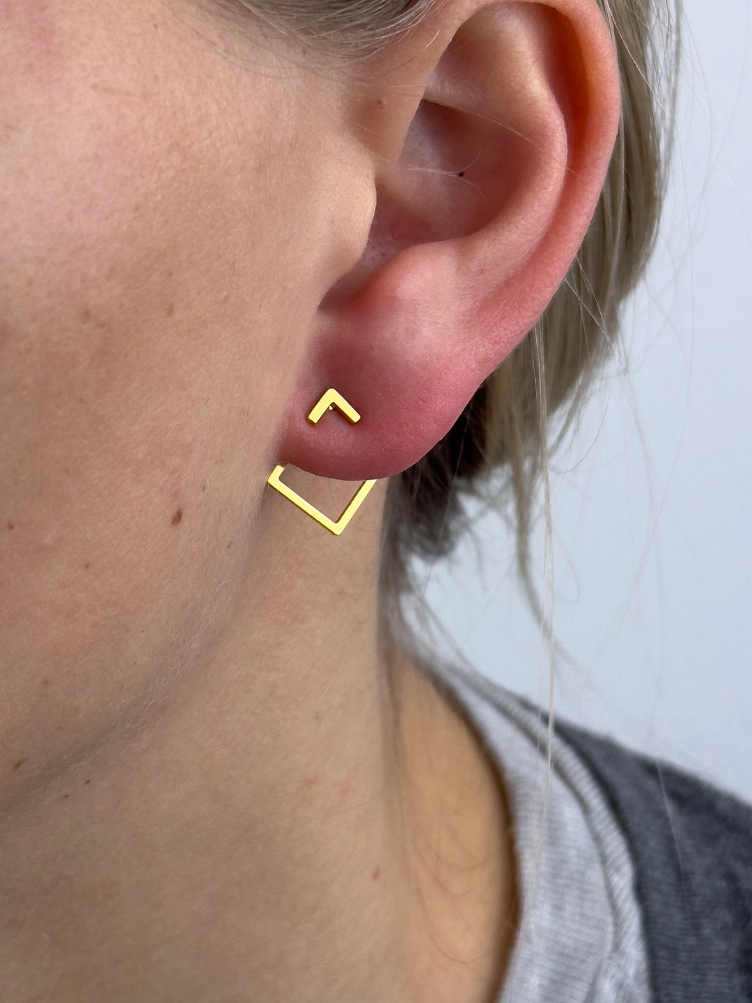 Ear Jacket Earrings Square Ear Jackets Front and Back Earrings Gold Ear ...