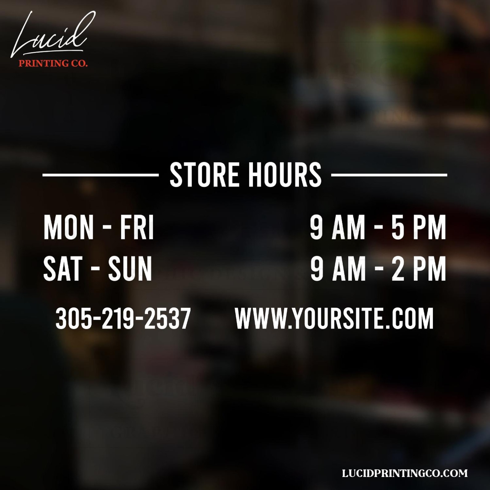 Storefront Hours Custom Vinyl Decal, Phone Number & Website Business ...