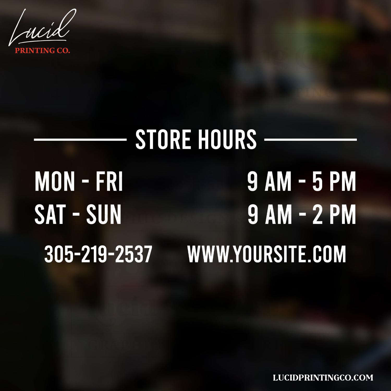 Storefront Hours Custom Vinyl Decal, Phone Number & Website Business ...