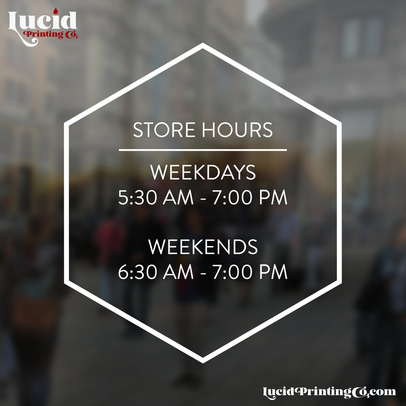 Polygon Storefront Hours Custom Vinyl Decal, Geometric Business Hours ...