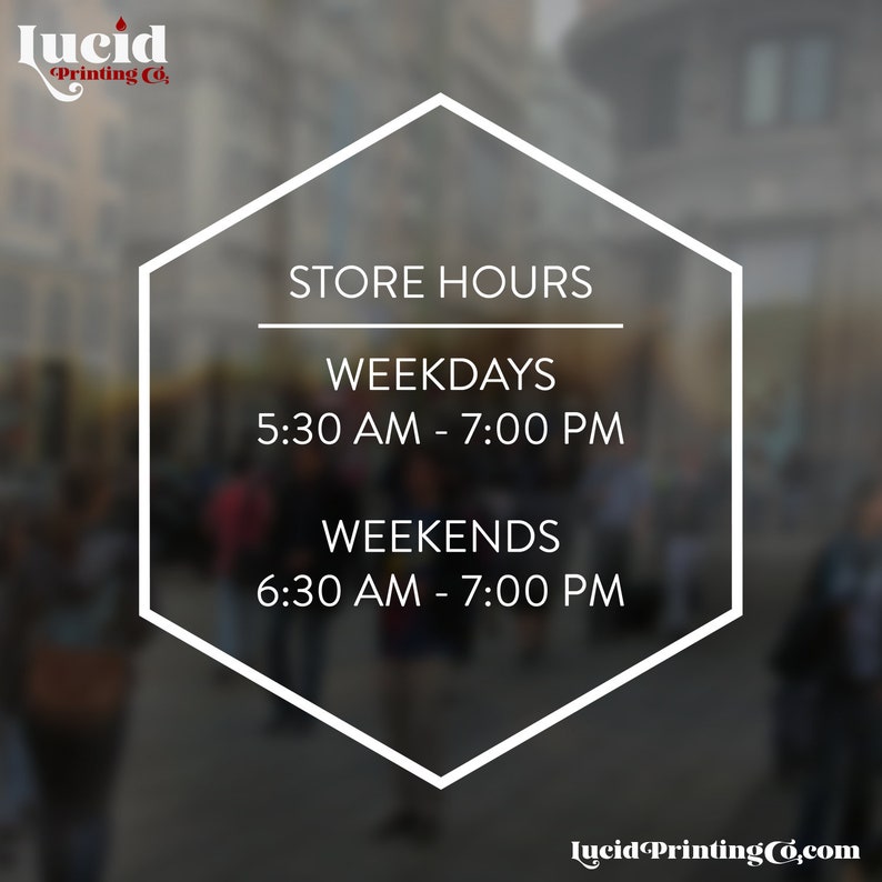 Polygon Storefront Hours Custom Vinyl Decal, Geometric Business Hours ...