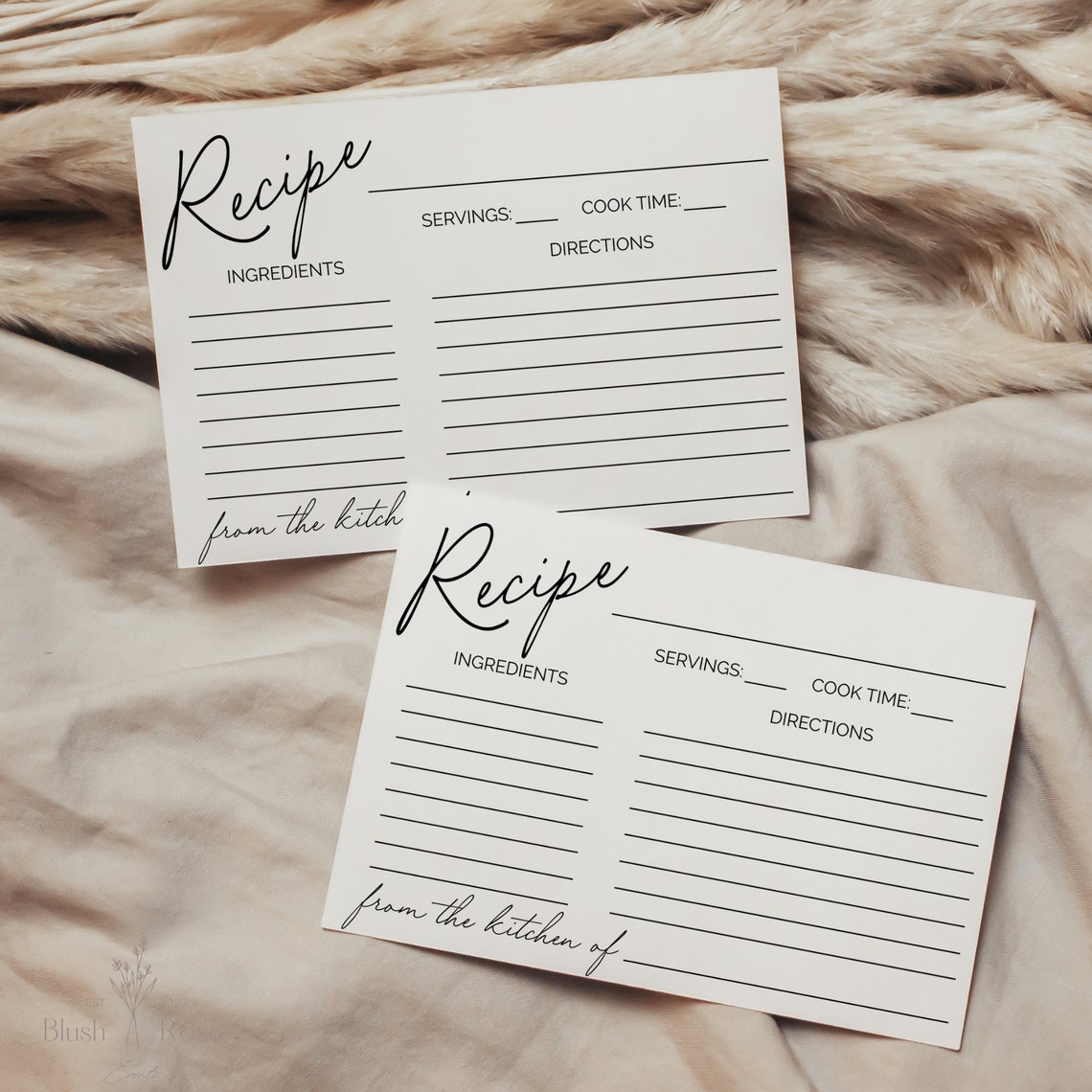 Minimalist Recipe Card Template, Bridal Shower Recipe Card Insert ...