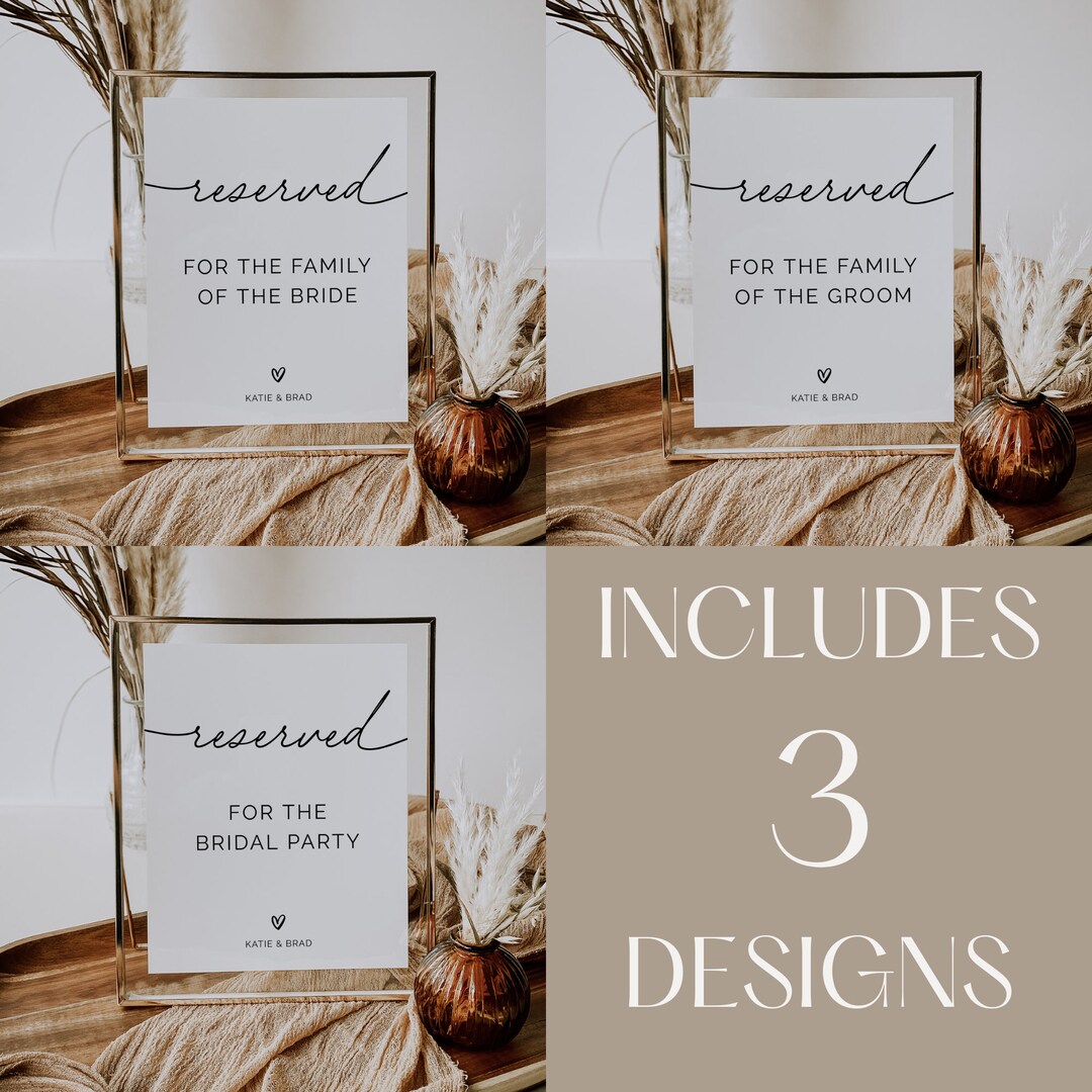 Wedding Reserved Sign Bundle Minimalist Reserved Wedding - Etsy