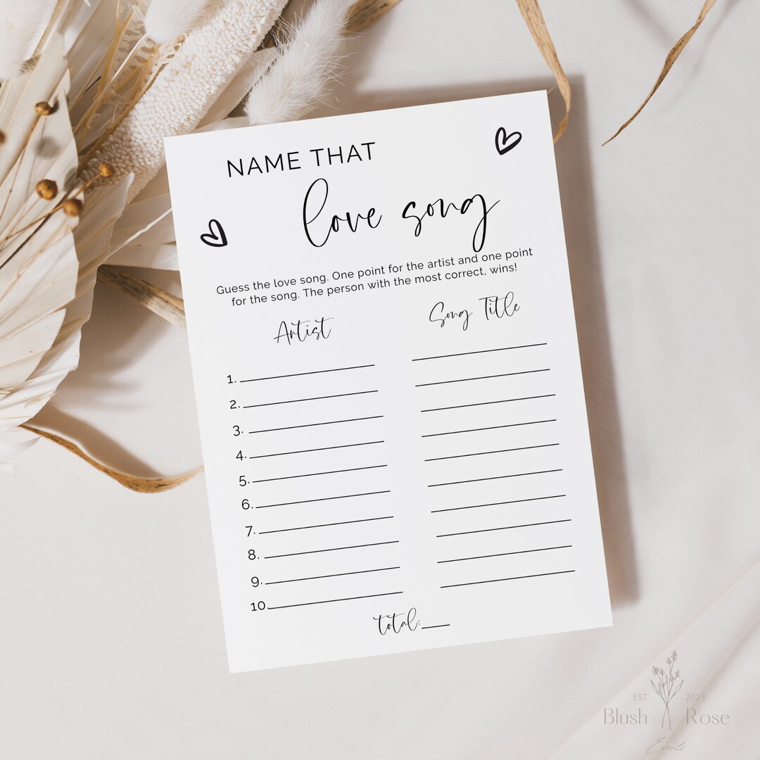 Bridal Shower Games, Name That Love Song Game, Printable Bridal Shower ...