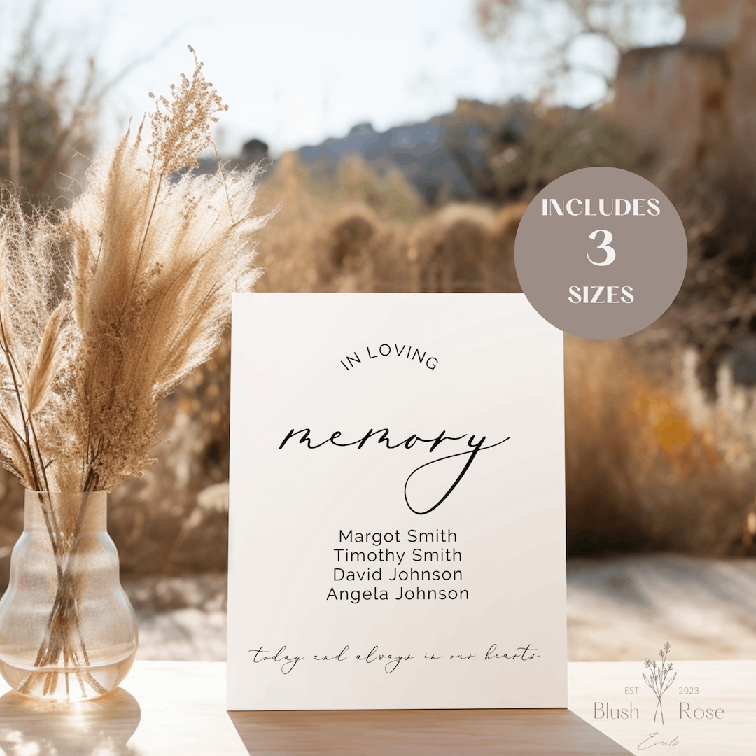 Minimalist in Loving Memory Sign, Printable Memorial Sign for Wedding ...