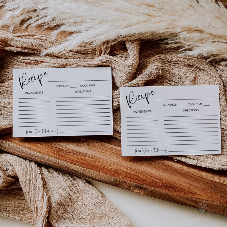Minimalist Recipe Card Template, Bridal Shower Recipe Card Insert ...