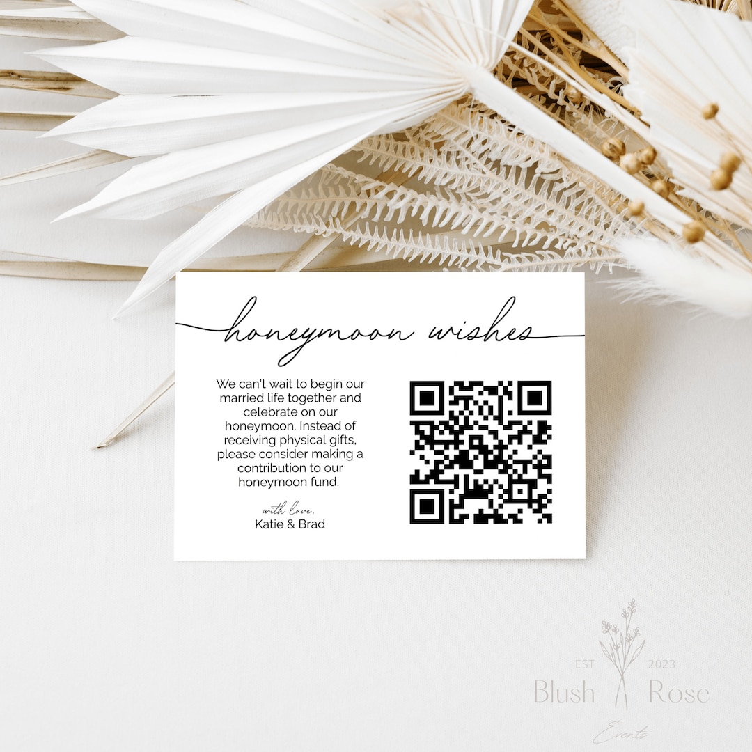 Minimalist Honeymoon Wishes Insert Card, Honeymoon Fund QR Code Card ...