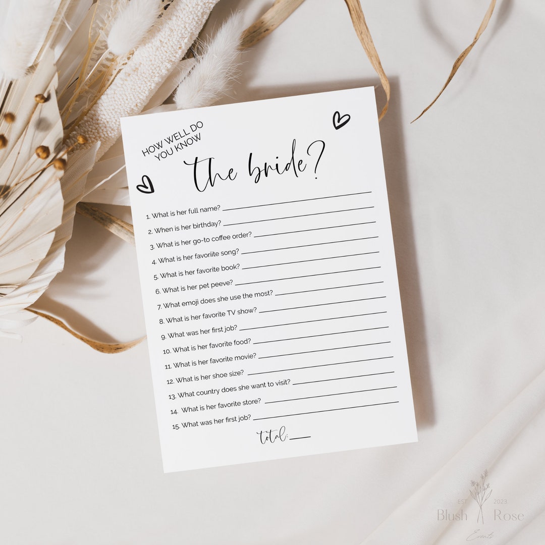 Bridal Shower Game Bride Trivia Games How Well Do You Know - Etsy