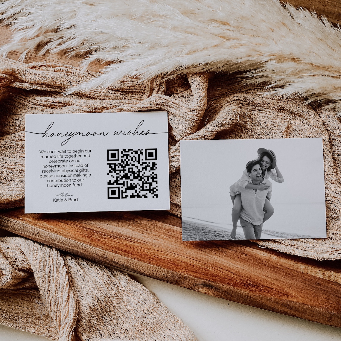 Modern Honeymoon Wishes Insert Card, Honeymoon Fund QR Code, Minimalist Enclosure Card, Venmo ...