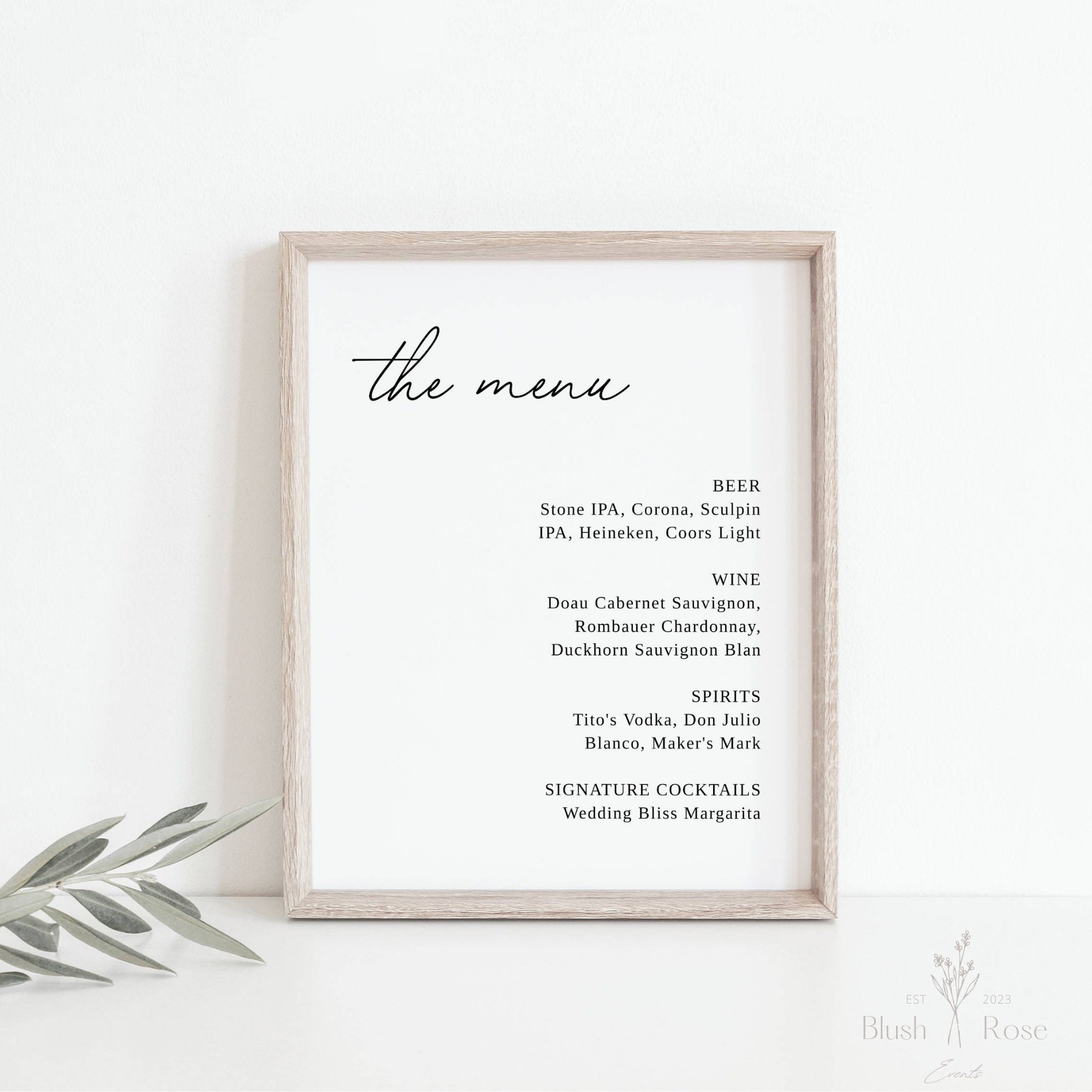 Minimalist Bar Menu Template Wedding Drink Sign Printable - Etsy