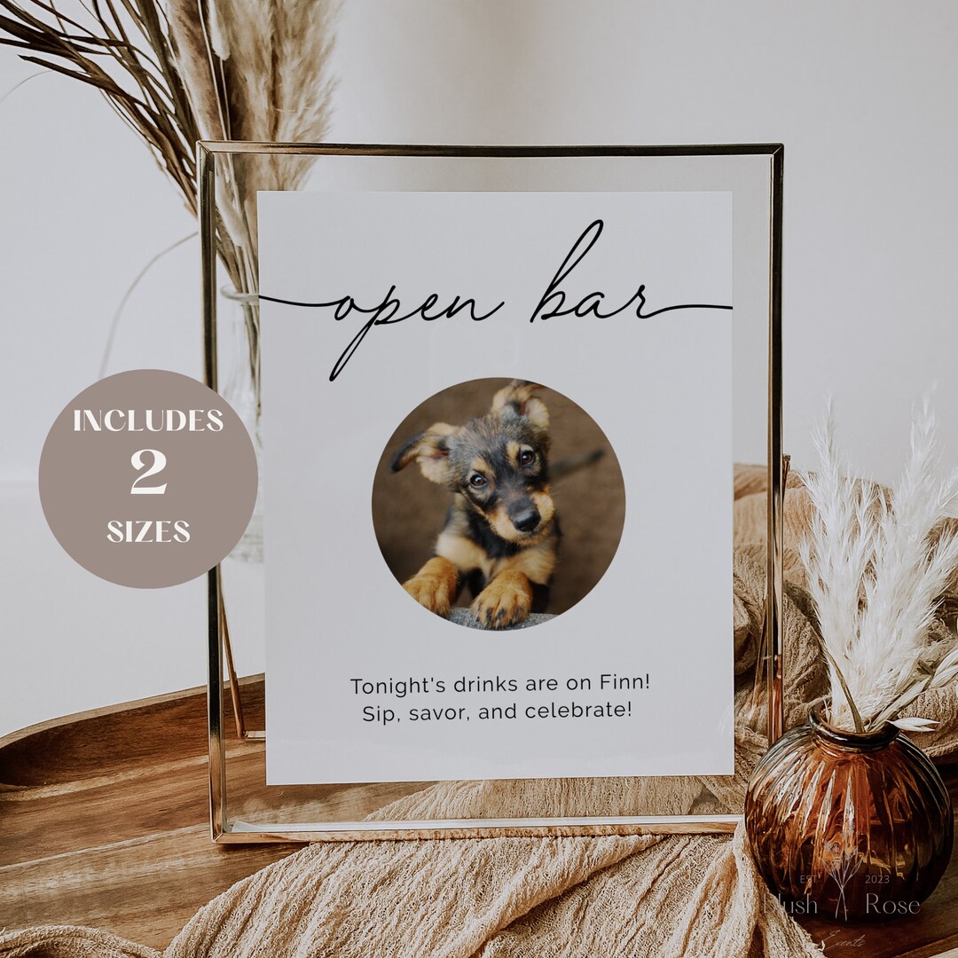Open Bar Sign Template, Dog Drink Sign, Pet Photo Reception Sign, Event ...