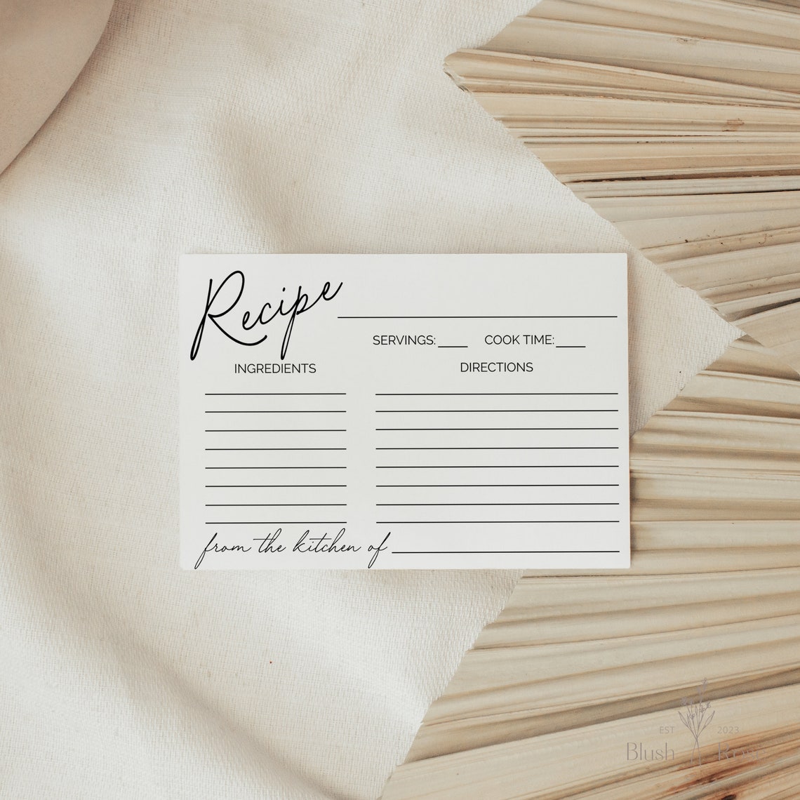Minimalist Recipe Card Template, Bridal Shower Recipe Card Insert ...