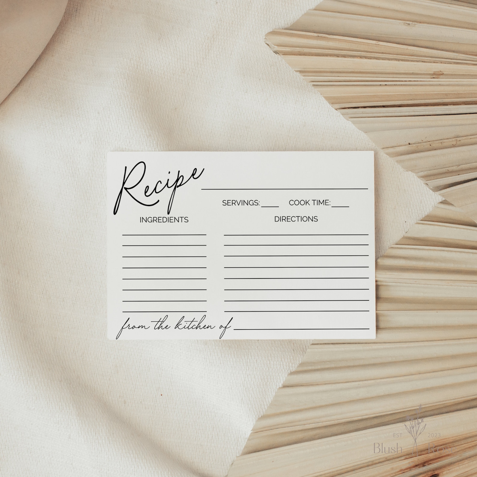 Minimalist Recipe Card Template, Bridal Shower Recipe Card Insert ...