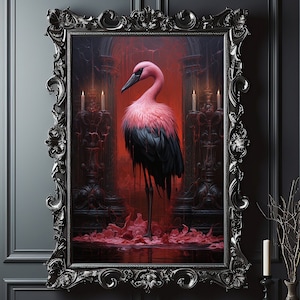 Black Pink Flamingo Vintage Oil Painting, Vintage Flamingo Art Poster ...